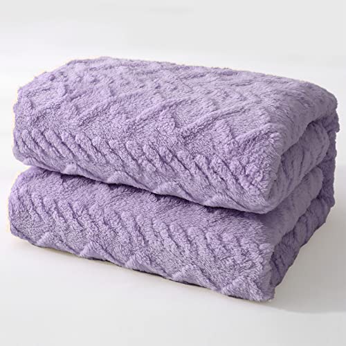 Whale Flotilla Jacquard Fuzzy Fleece Fluffy Bed Blanket Queen Size(90x90 Inch), Velvet Microfiber Bedspread, Warm and Soft Bed Blanket for All Season, Lilac