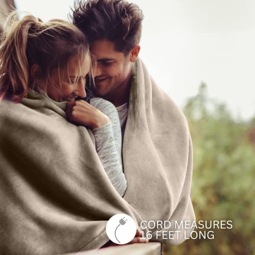 Brookstone Home Decor - King Size Ultra Soft Velvet Electric Heated Throw - Built-In Remote 10 Heat Settings & Auto Shut Off Machine Washable - Warm & Cozy Living Room & Bedroom Blankets (Grey Pumice)