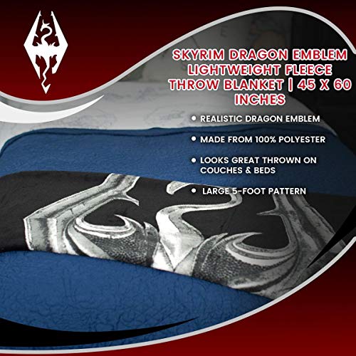 JUST FUNKY Skyrim Collectibles | Skyrim Dragon Emblem Fleece Throw Blanket | 45β x 60β