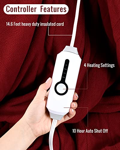 Heated Blanket, Electric Blanket Twin Size 62"x84" with 4 Heating Levels, Super Cozy Soft Polar Fleece Heated Throw, 10H Auto Shut Off & Overheat Protection, Machine Washable, Red