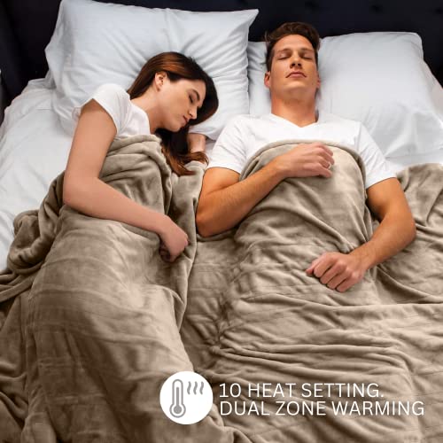 Brookstone Home Decor - King Size Ultra Soft Velvet Electric Heated Throw - Built-In Remote 10 Heat Settings & Auto Shut Off Machine Washable - Warm & Cozy Living Room & Bedroom Blankets (Grey Pumice)