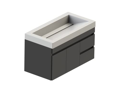 Lift Bridge Kitchen & Bath Assembled Wall-Mount Floating Bathroom Vanity with White Cultured Marble Top Sink Set, 37 in. W x 19 in. D x 29 in. H in Gray with Viteli + Genova Top