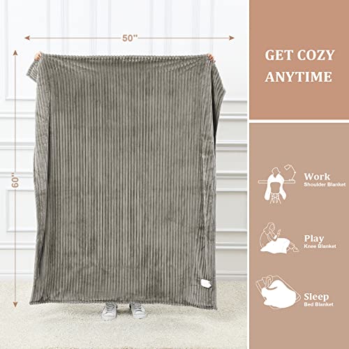 CAROMIO Heated Blanket Electric Throw - Fast Heating Throw Blanket 10 Heating Levels & 1-10H Auto Off Striped Flannel Electric Heated Blanket Throw for Home Office Use, 50x60 Inch, Khaki