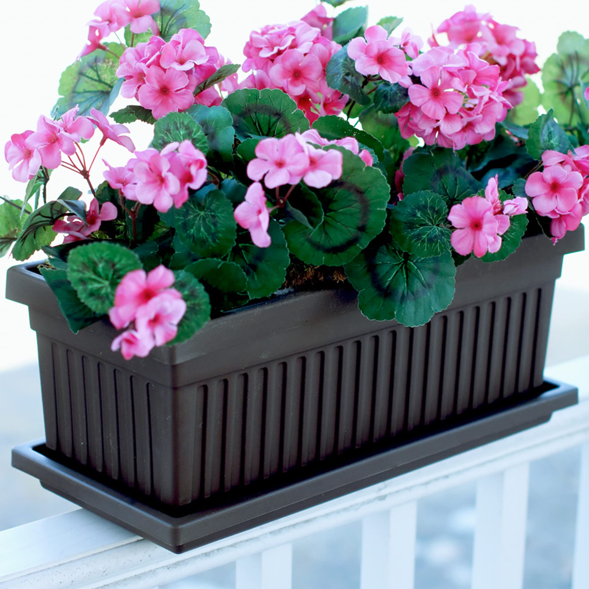 The HC Companies 30 Inch Venetian Rectangular Window Planter Box - Lightweight Plastic Indoor Outdoor Plant Pot with Drainage for Windowsill, Herbs, Flowers, Black