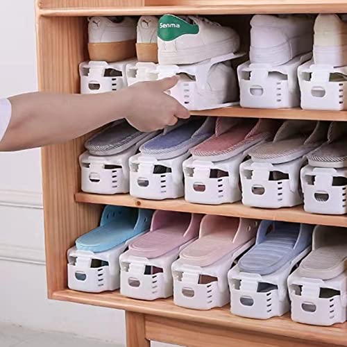 Antigo Shoe Slots Organizer,20 Pcs Adjustable Shoe Stacker for Closet Organization, Double Deck Shoe Rack Holder Storage Space Saver (White)