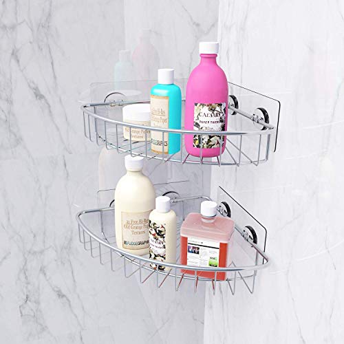 SMARTAKE 2 Pack Corner Shower Caddies 13-Piece Drawer Organizers - SUS304 Shower Caddies, Plastic Storage Organizer with Non-Slip Pads for Toilet, Dorm and Kitchen