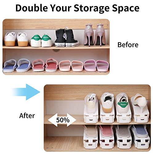 Antigo Shoe Slots Organizer,20 Pcs Adjustable Shoe Stacker for Closet Organization, Double Deck Shoe Rack Holder Storage Space Saver (White)
