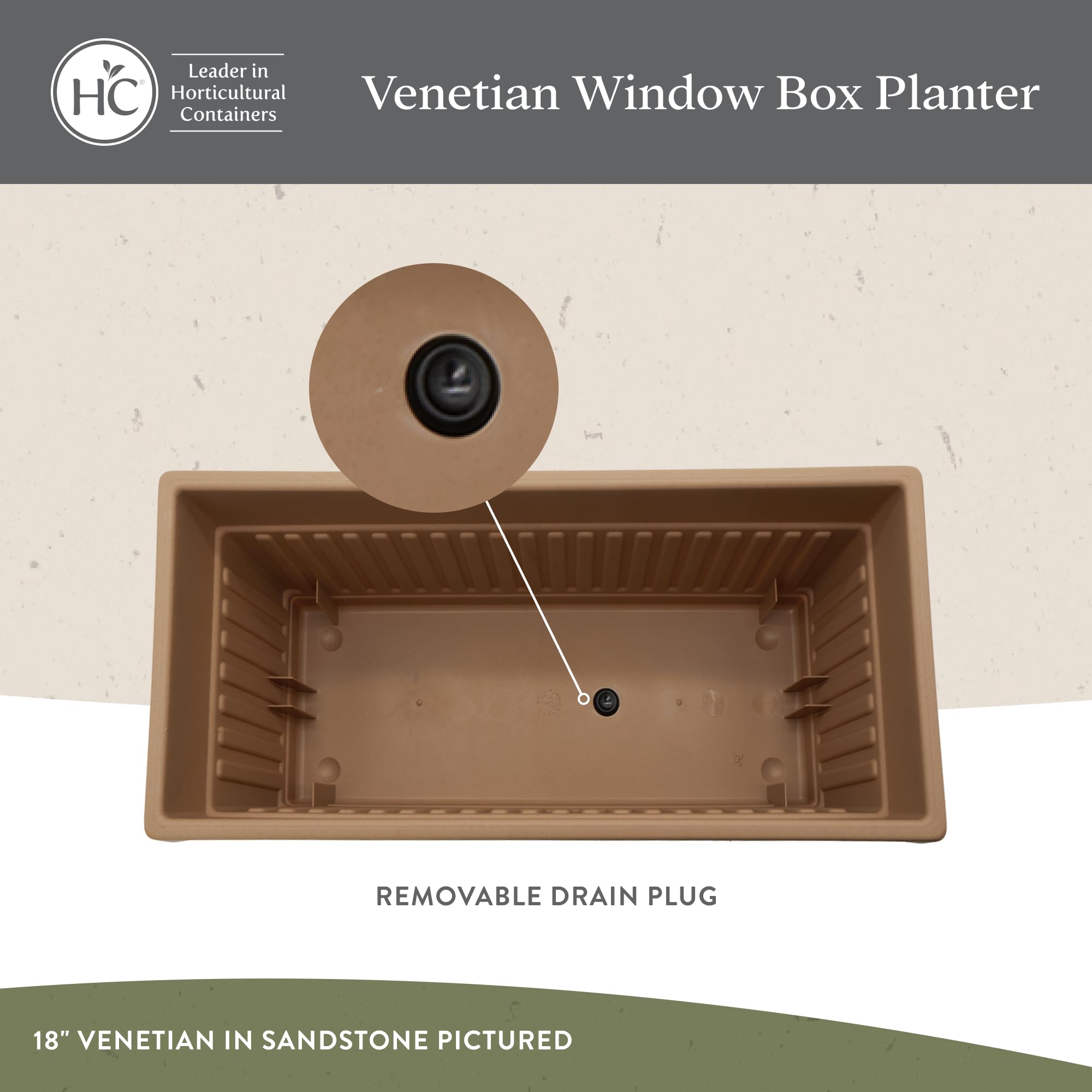 The HC Companies 30 Inch Venetian Rectangular Window Planter Box - Lightweight Plastic Indoor Outdoor Plant Pot with Drainage for Windowsill, Herbs, Flowers, Black
