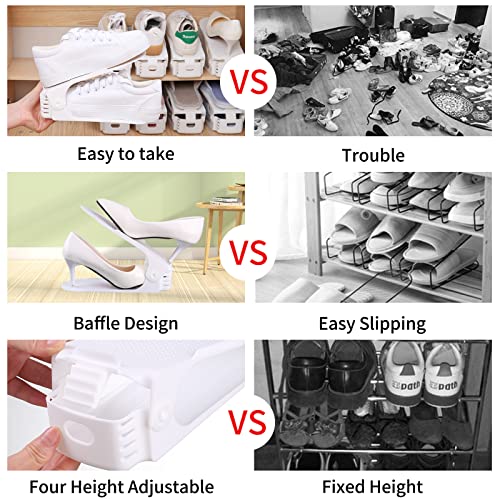 Antigo Shoe Slots Organizer,20 Pcs Adjustable Shoe Stacker for Closet Organization, Double Deck Shoe Rack Holder Storage Space Saver (White)