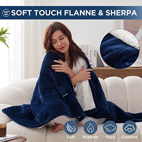 Westinghouse Electric Blanket Throw Heated Blanket with 6 Heating Levels and 2-10 Hours Time Settings, Flannel to Sherpa Super Cozy Heated Blanket Machine Washable, 50x60 inch, Navy