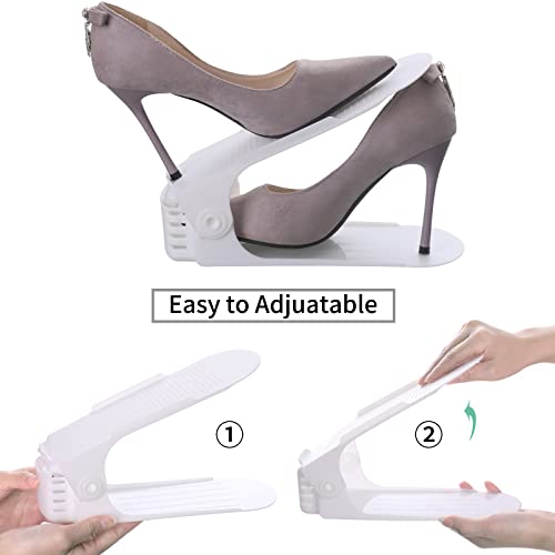 Antigo Shoe Slots Organizer,20 Pcs Adjustable Shoe Stacker for Closet Organization, Double Deck Shoe Rack Holder Storage Space Saver (White)