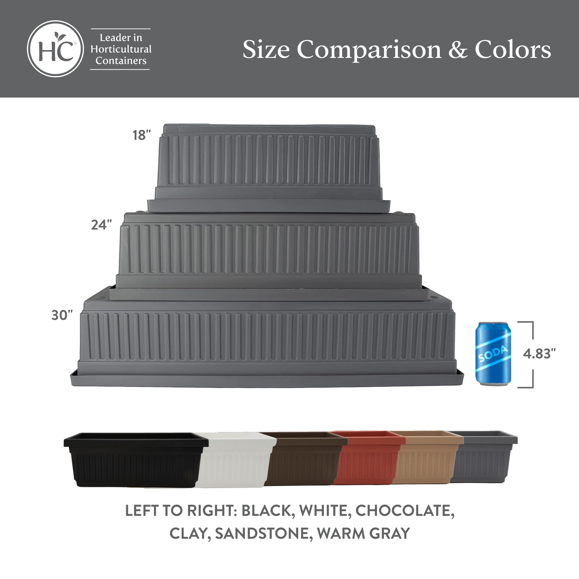The HC Companies 30 Inch Venetian Rectangular Window Planter Box - Lightweight Plastic Indoor Outdoor Plant Pot with Drainage for Windowsill, Herbs, Flowers, Black