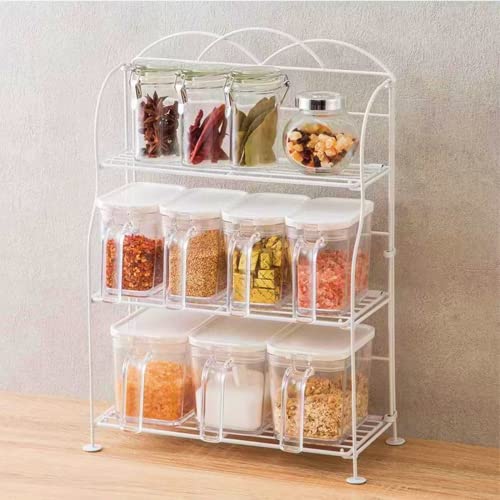 TOBEFORT Spice Rack Organizer for Cabinet, 3-Tier Expandable Countertop Seasoning Rack, Bottle Organizer and Storage for Bathroom Home Kitchen Pantry and Office, Metal, White