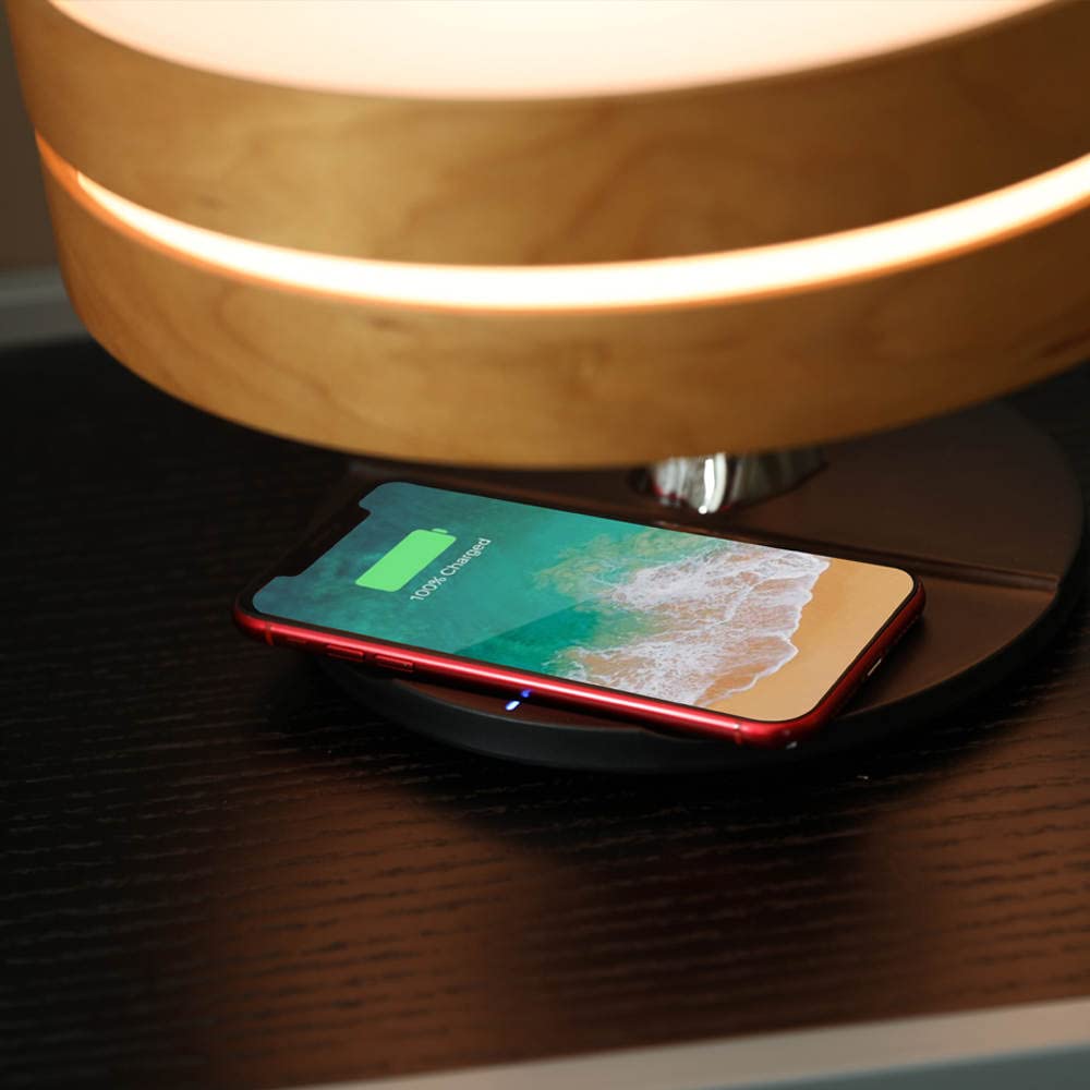 MODIRNATION Bonsai Modern LED Bedside Smart Table Lamp with Built-in TWS Bluetooth Speaker and Qi Wireless Charger for Home and Office, Stepless Dimming with Sleep Mode (Circle of Light)