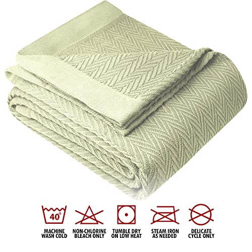 Premium 100% Cotton Blanket – Soft Breathable Thermal Blankets Queen Size for All Season - Queen Blanket for Bed Perfect for Layering - Sage Green
