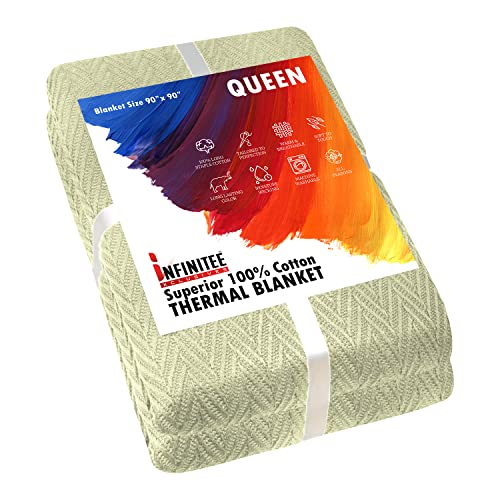 Premium 100% Cotton Blanket – Soft Breathable Thermal Blankets Queen Size for All Season - Queen Blanket for Bed Perfect for Layering - Sage Green
