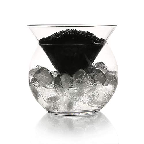 DUEBEL Glass Caviar Chiller Server Set Plus 2 pcs. x Mother of Pearl Caviar Spoon 3.15" – Universal Martini, Wine, Liquor Cocktail Chiller