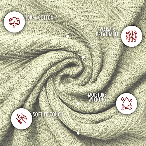 Premium 100% Cotton Blanket – Soft Breathable Thermal Blankets Queen Size for All Season - Queen Blanket for Bed Perfect for Layering - Sage Green