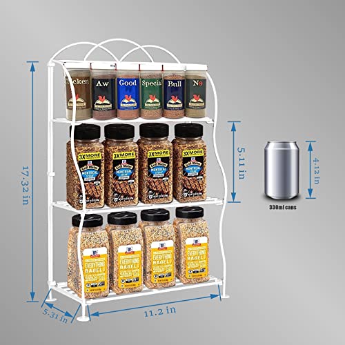 TOBEFORT Spice Rack Organizer for Cabinet, 3-Tier Expandable Countertop Seasoning Rack, Bottle Organizer and Storage for Bathroom Home Kitchen Pantry and Office, Metal, White