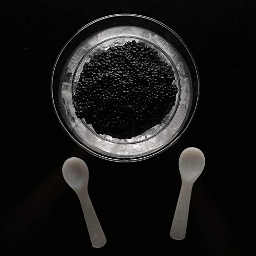 DUEBEL Glass Caviar Chiller Server Set Plus 2 pcs. x Mother of Pearl Caviar Spoon 3.15" – Universal Martini, Wine, Liquor Cocktail Chiller