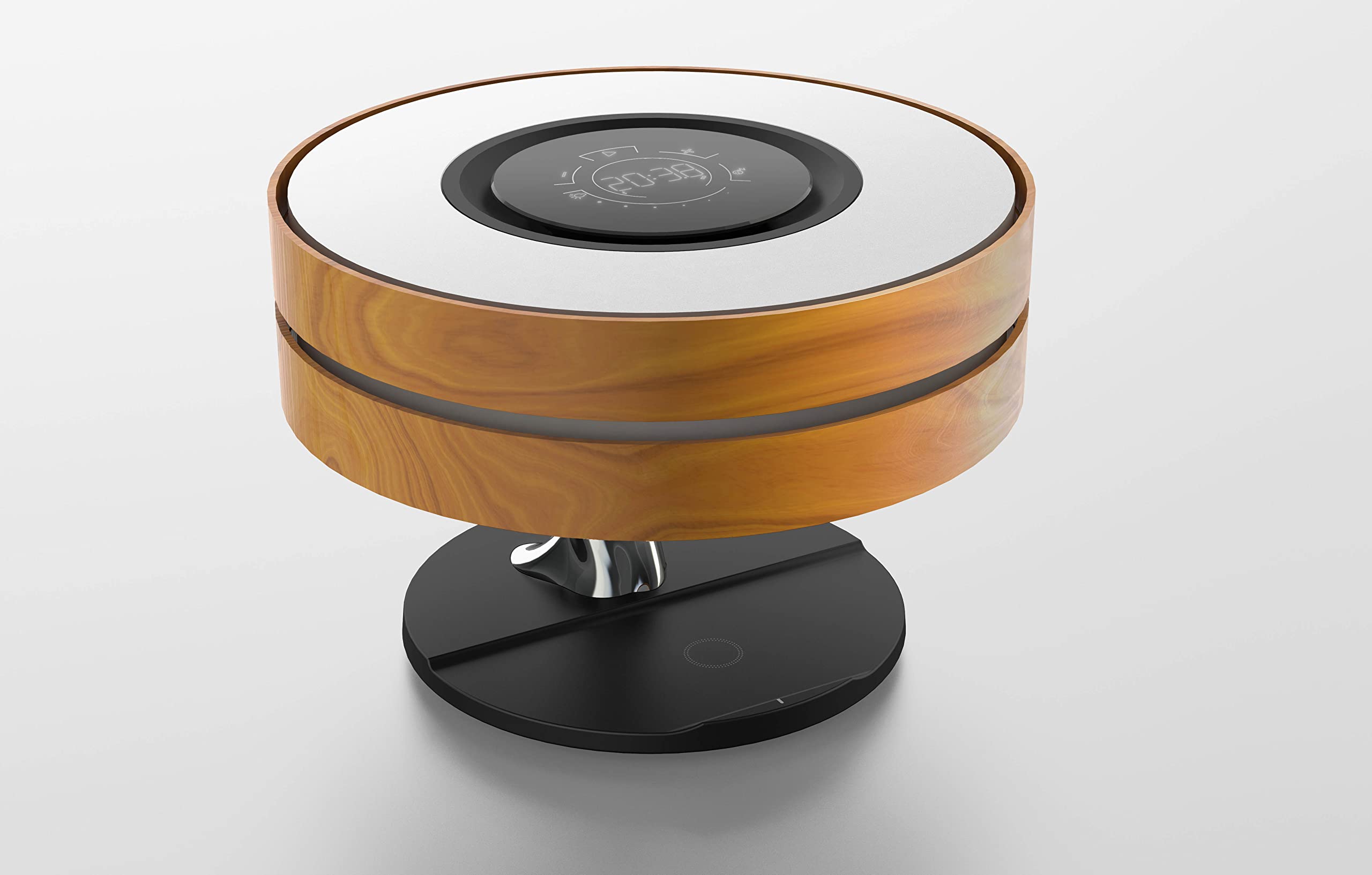 MODIRNATION Bonsai Modern LED Bedside Smart Table Lamp with Built-in TWS Bluetooth Speaker and Qi Wireless Charger for Home and Office, Stepless Dimming with Sleep Mode (Circle of Light)