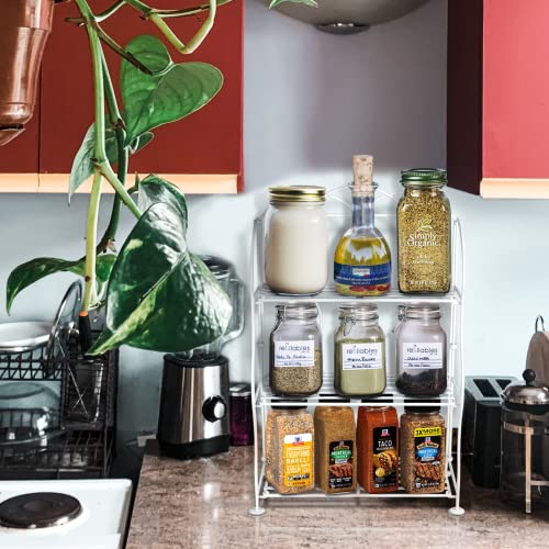 TOBEFORT Spice Rack Organizer for Cabinet, 3-Tier Expandable Countertop Seasoning Rack, Bottle Organizer and Storage for Bathroom Home Kitchen Pantry and Office, Metal, White