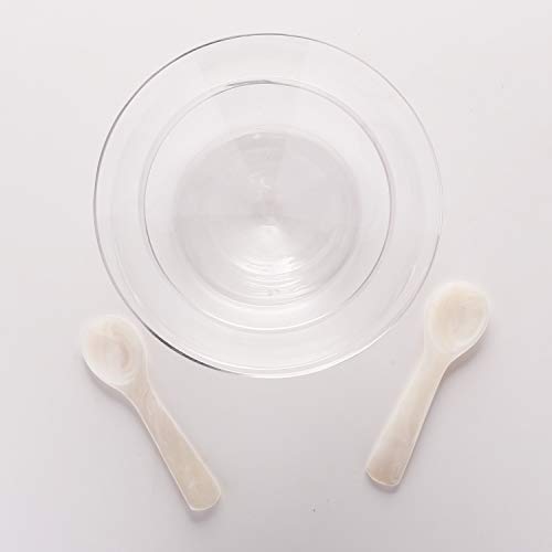 DUEBEL Glass Caviar Chiller Server Set Plus 2 pcs. x Mother of Pearl Caviar Spoon 3.15" – Universal Martini, Wine, Liquor Cocktail Chiller
