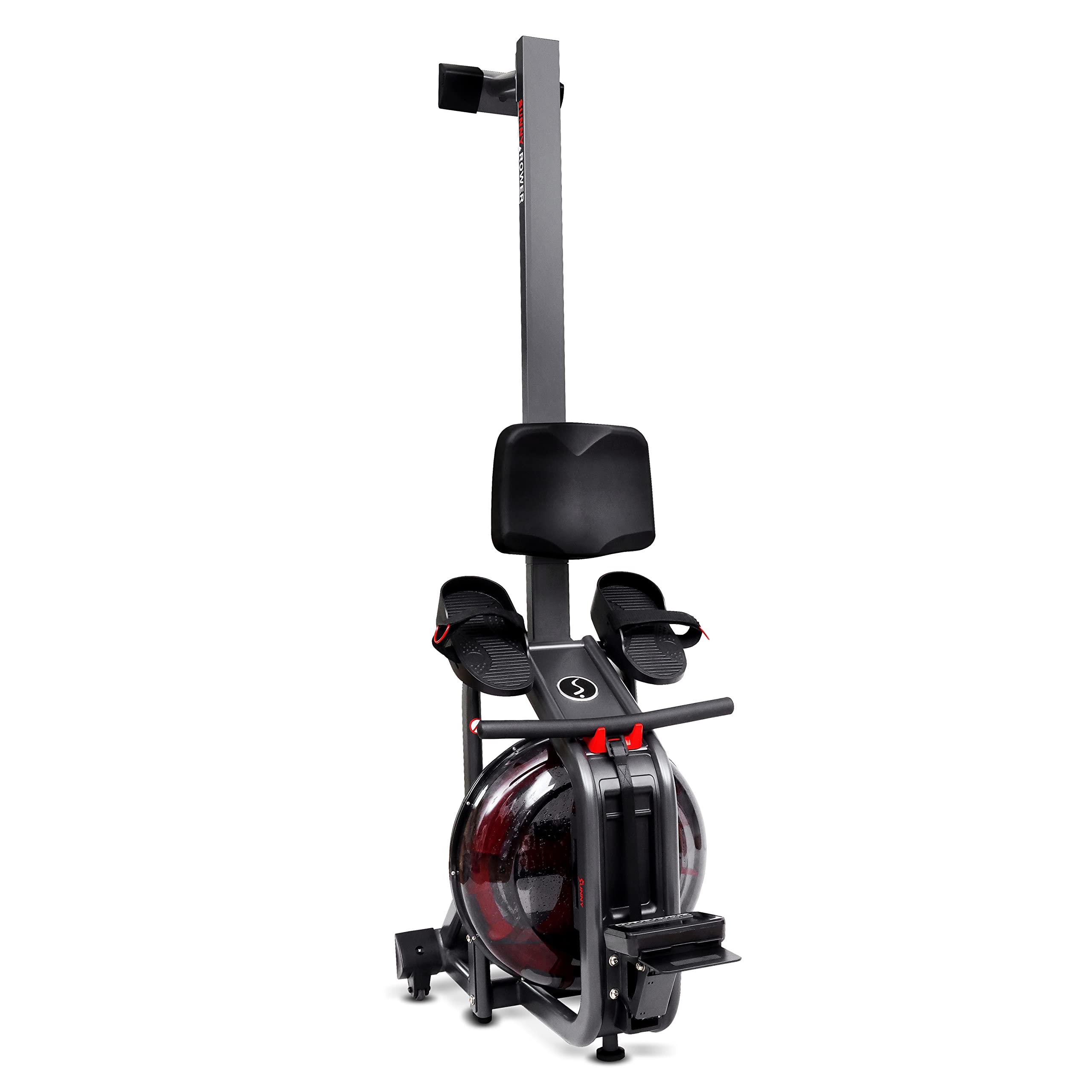 Sunny Health & Fitness Obsidian Surge Smart Water Rowing Machine with Dynamic Real-Time Resistance, Foldable 300 LB Capacity Rower with Free SunnyFit App and Extra Long Rail - SF-RW5713SMART