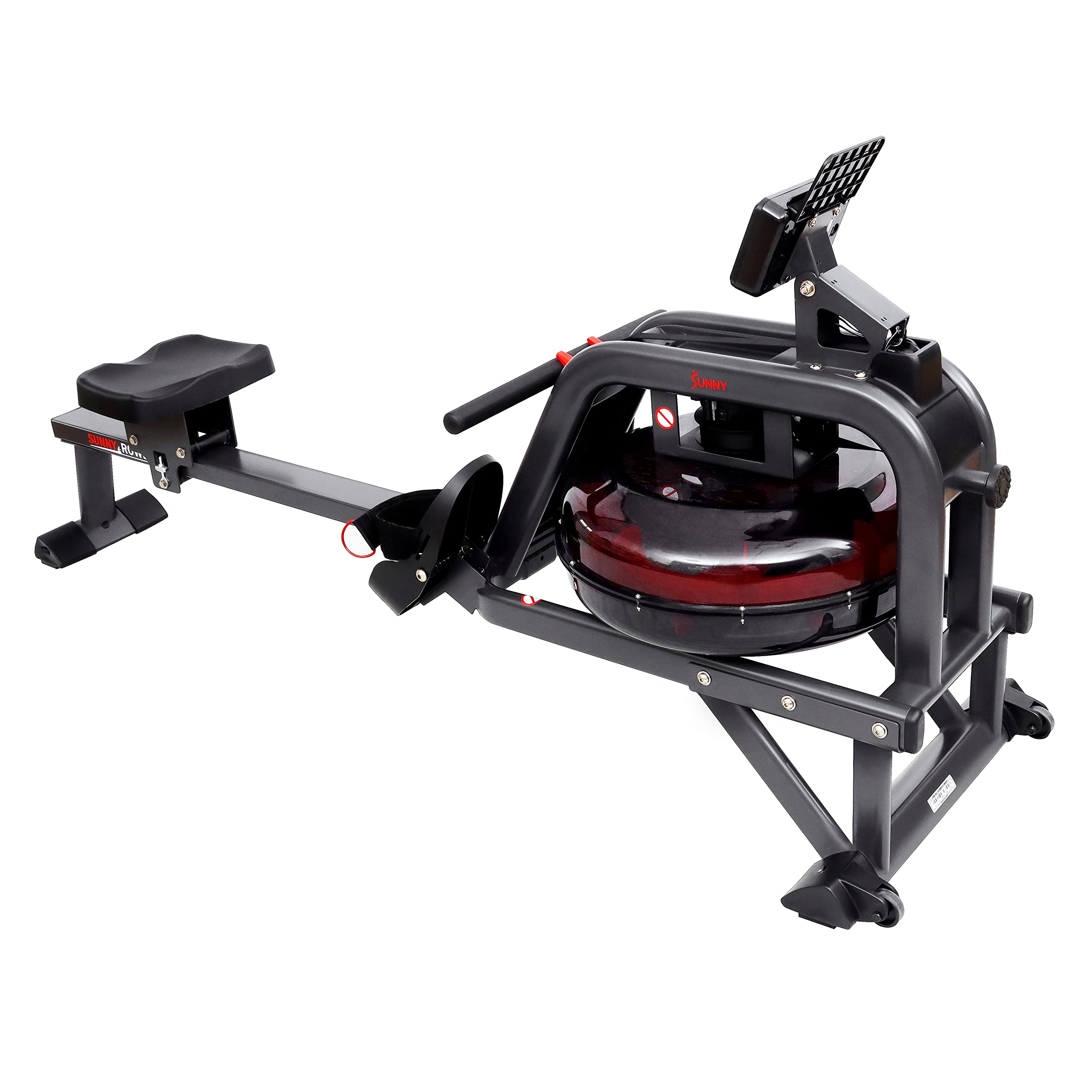 Sunny Health & Fitness Obsidian Surge Smart Water Rowing Machine with Dynamic Real-Time Resistance, Foldable 300 LB Capacity Rower with Free SunnyFit App and Extra Long Rail - SF-RW5713SMART