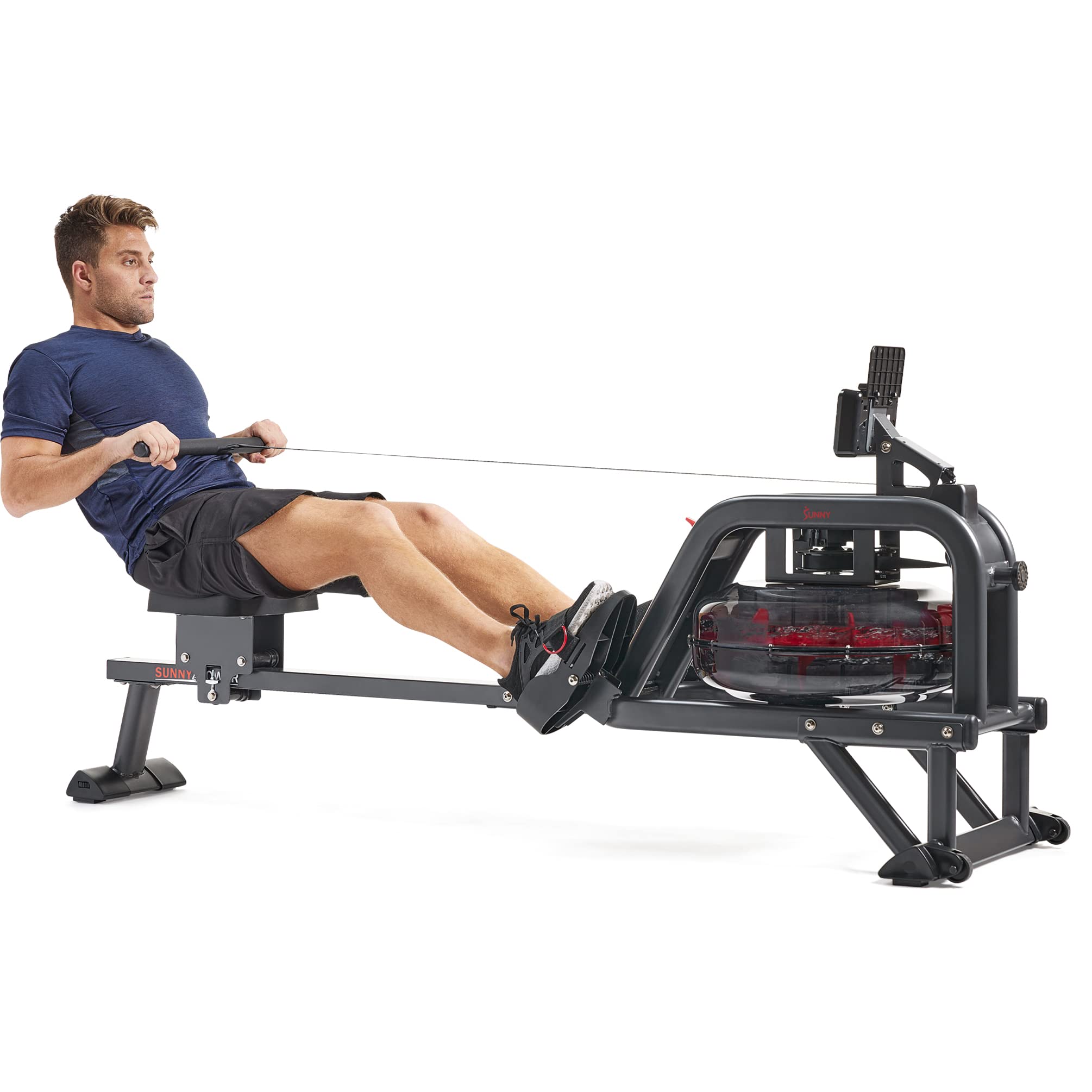 Sunny Health & Fitness Obsidian Surge Smart Water Rowing Machine with Dynamic Real-Time Resistance, Foldable 300 LB Capacity Rower with Free SunnyFit App and Extra Long Rail - SF-RW5713SMART
