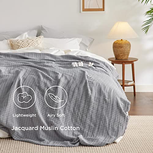 Bedsure Sherpa Fleece Blankets Grey Twin & Bedsure 100% Cotton Muslin Blankets Grey Throw