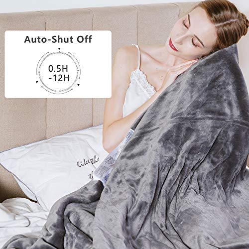 Sunvivi Heated Blanket King Size, Heating Electric Throw Blanket Dual Control, 5 Years Warranty, 10 Heat Settings, 12 Hours Auto Off, Machine Washable, ETL Certified, Overheating Protection, Grey