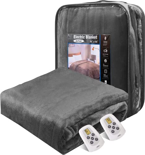 Sunvivi Heated Blanket King Size, Heating Electric Throw Blanket Dual Control, 5 Years Warranty, 10 Heat Settings, 12 Hours Auto Off, Machine Washable, ETL Certified, Overheating Protection, Grey