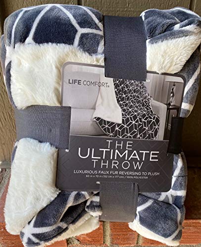 Gray Grey and White Pattern Life Comfort Sherpa Plush 60 by 70 inch Throw