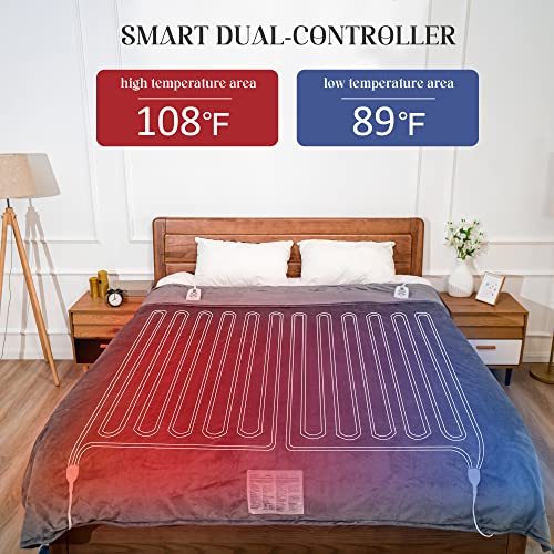 Sunvivi Heated Blanket King Size, Heating Electric Throw Blanket Dual Control, 5 Years Warranty, 10 Heat Settings, 12 Hours Auto Off, Machine Washable, ETL Certified, Overheating Protection, Grey