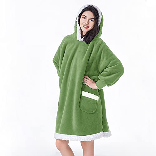 SONORO KATE Wearable Blanket Hoodie Gifts for Women Men Kids - Super Warm Fleece Sherpa Blanket Jacket with Elastic Sleeve,Big Pocket and Giant Hood (Green, Adult)