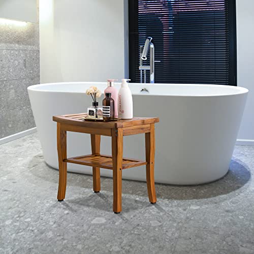 VaeFae Bamboo Shower Stool and Teak Shower Bench for Inside Shower