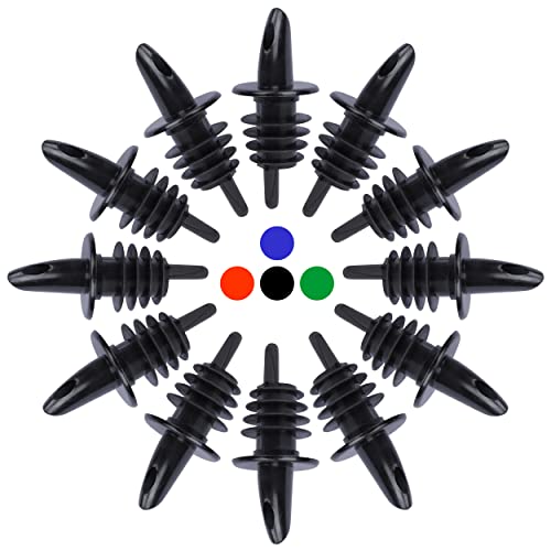 EHOMEA2Z Plastic Liquor Bottle Pourers Black- 12 Pack Classic Bottle Pourers for Alcohol, Leak-Proof, Dishwasher-Safe Pour Spouts for Liquor Bottles