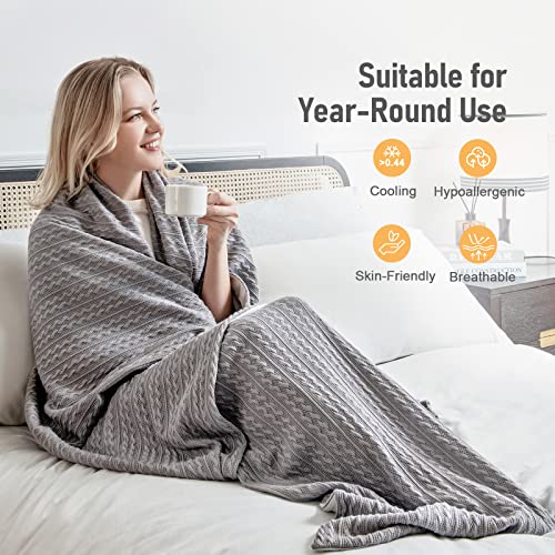 Wemore Cooling Blanket for Hot Sleepers, Summer Cool Blankets That Absorb Body Heat to Keep Cool on Hot Night, Ultra-Cool Lightweight Jacquard Blanket for Bed Sofa, Grey, Twin Size 60 X 80 Inches