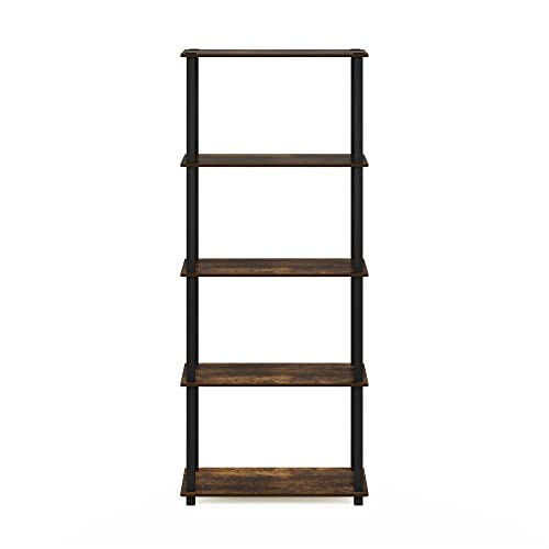 Furinno Turn-S-Tube 5-Tier Multipurpose Shelf Display Rack with Square Tubes, Amber Pine/Black