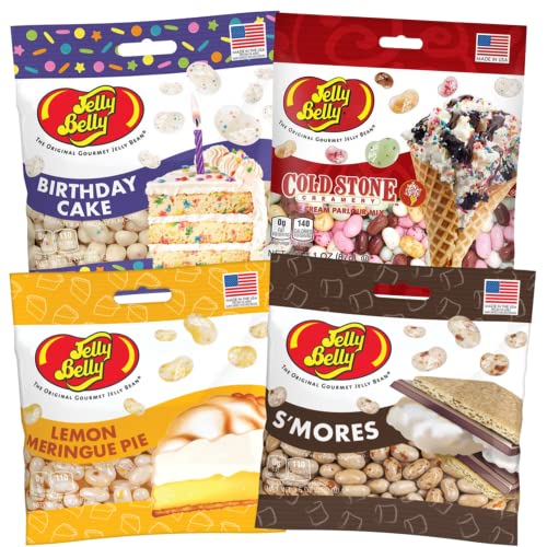 Needzo Jelly Bean Dessert Assortment with Ice Cream Parlor, Birthday Cake, Lemon Pie, & S'mores Beans, Celebration Kit Gourmet Chewy Candy for Boys or Girls, Bagged Candies, Pack of 4, 3.5 Ounces