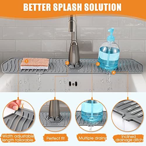 COBETE Kitchen Sink Splash Guard, 24in Faucet Mat Splash Catcher, Handle Drip Catcher Tray, Multipurpose for Kitchen Dish Drying Mats Sponge Holder and Bathroom Countertop Protect