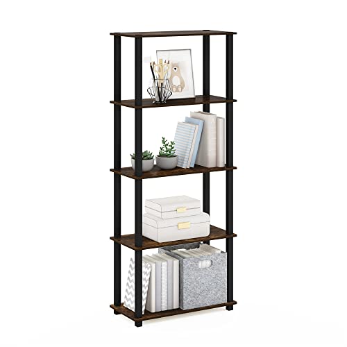 Furinno Turn-S-Tube 5-Tier Multipurpose Shelf Display Rack with Square Tubes, Amber Pine/Black