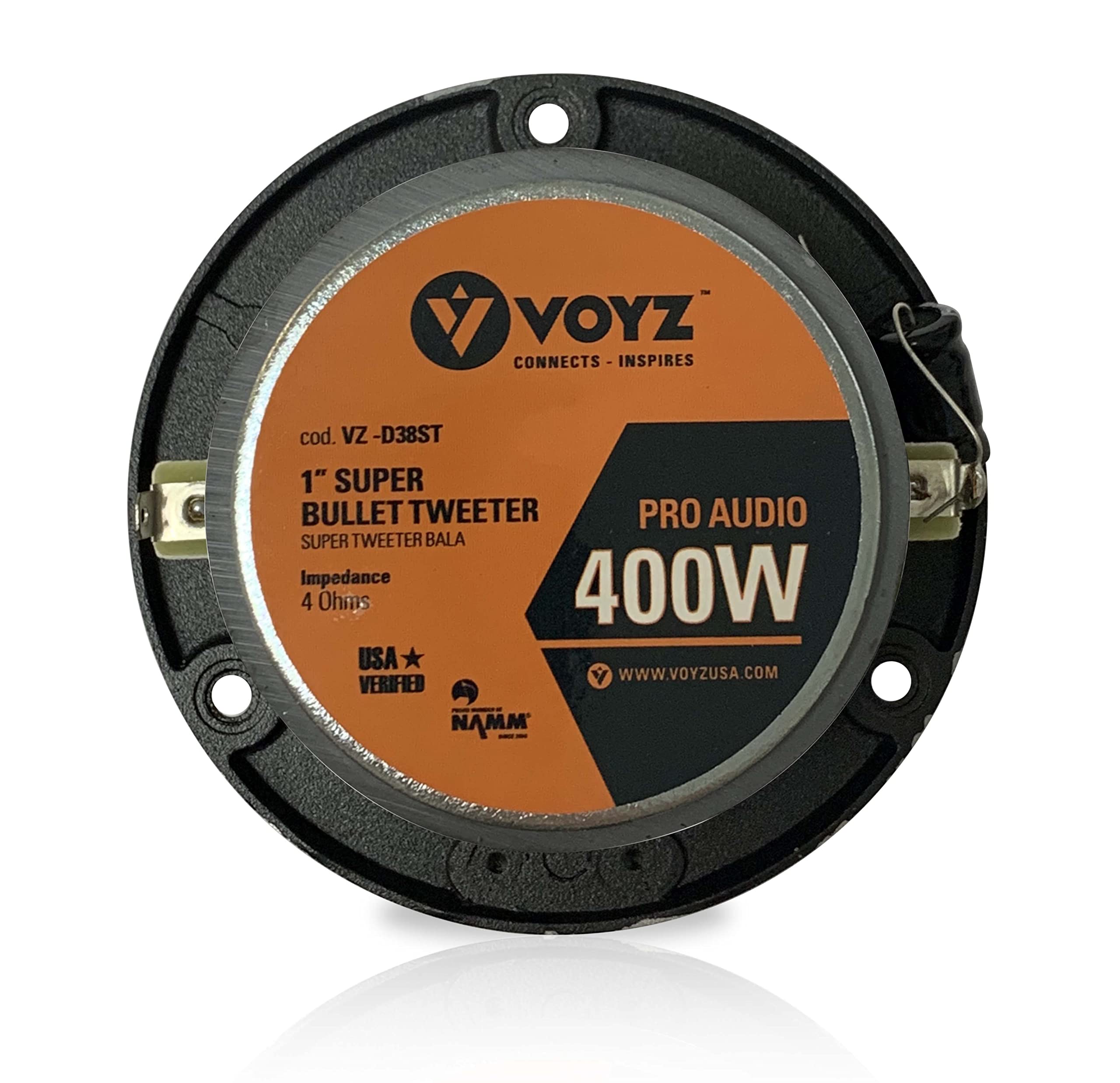 VOYZ 400 Watt Super Tweeter 2KHz - 20KHz - 1” Super Horn Heavy Duty Bullet Tweeter Titanium Diaphragm 4 ohms Chrome Finish with Crossover Capacitor (1 Pair)