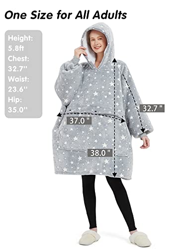 Wearable Blanket Hoodie Oversized Sherpa Blanket SweatshirtFlannel Blanket with Large Pocket Gift for Women Glow in the Dark Cute Star