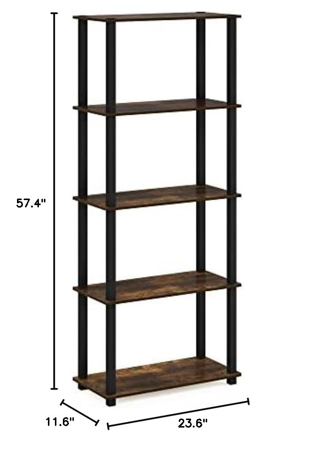 Furinno Turn-S-Tube 5-Tier Multipurpose Shelf Display Rack with Square Tubes, Amber Pine/Black