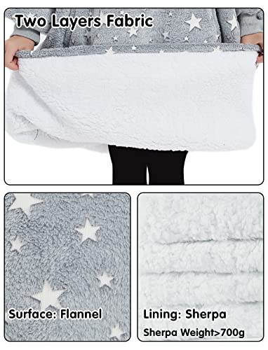 Wearable Blanket Hoodie Oversized Sherpa Blanket SweatshirtFlannel Blanket with Large Pocket Gift for Women Glow in the Dark Cute Star
