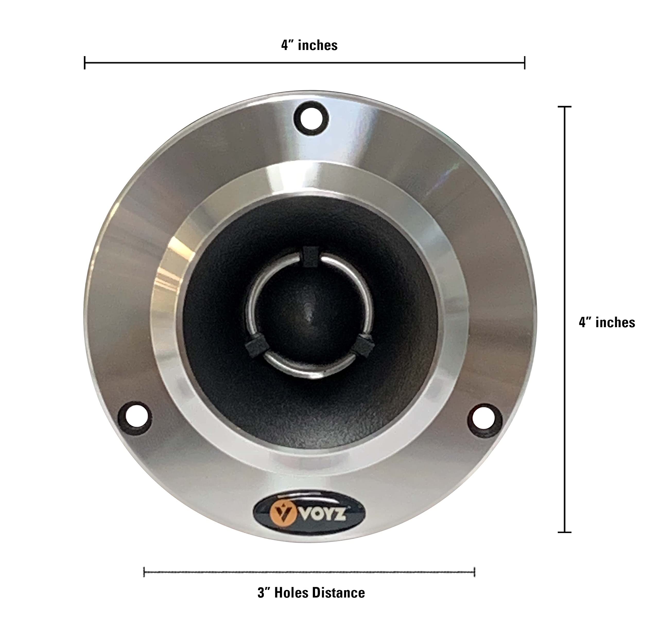 VOYZ 400 Watt Super Tweeter 2KHz - 20KHz - 1” Super Horn Heavy Duty Bullet Tweeter Titanium Diaphragm 4 ohms Chrome Finish with Crossover Capacitor (1 Pair)