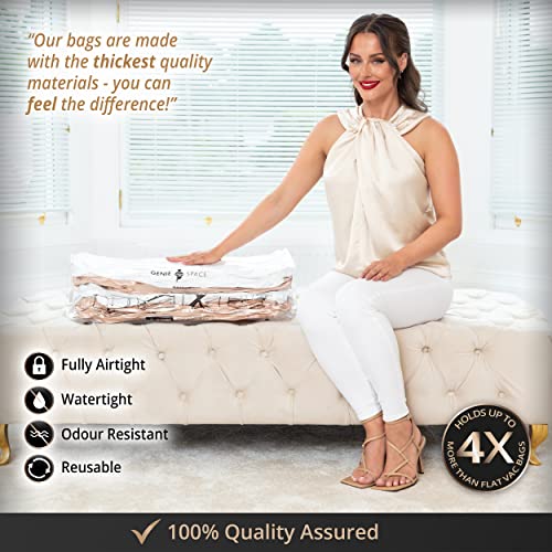 GENIE SPACE - Incredibly Strong Premium Cube Space Saving Vacuum Bags | Variety 5 Pack (1MX+2XL+2L) | Airtight & Reusable | Create 80% more space | For Clothes, Towels, Bedding, Duvets and more.