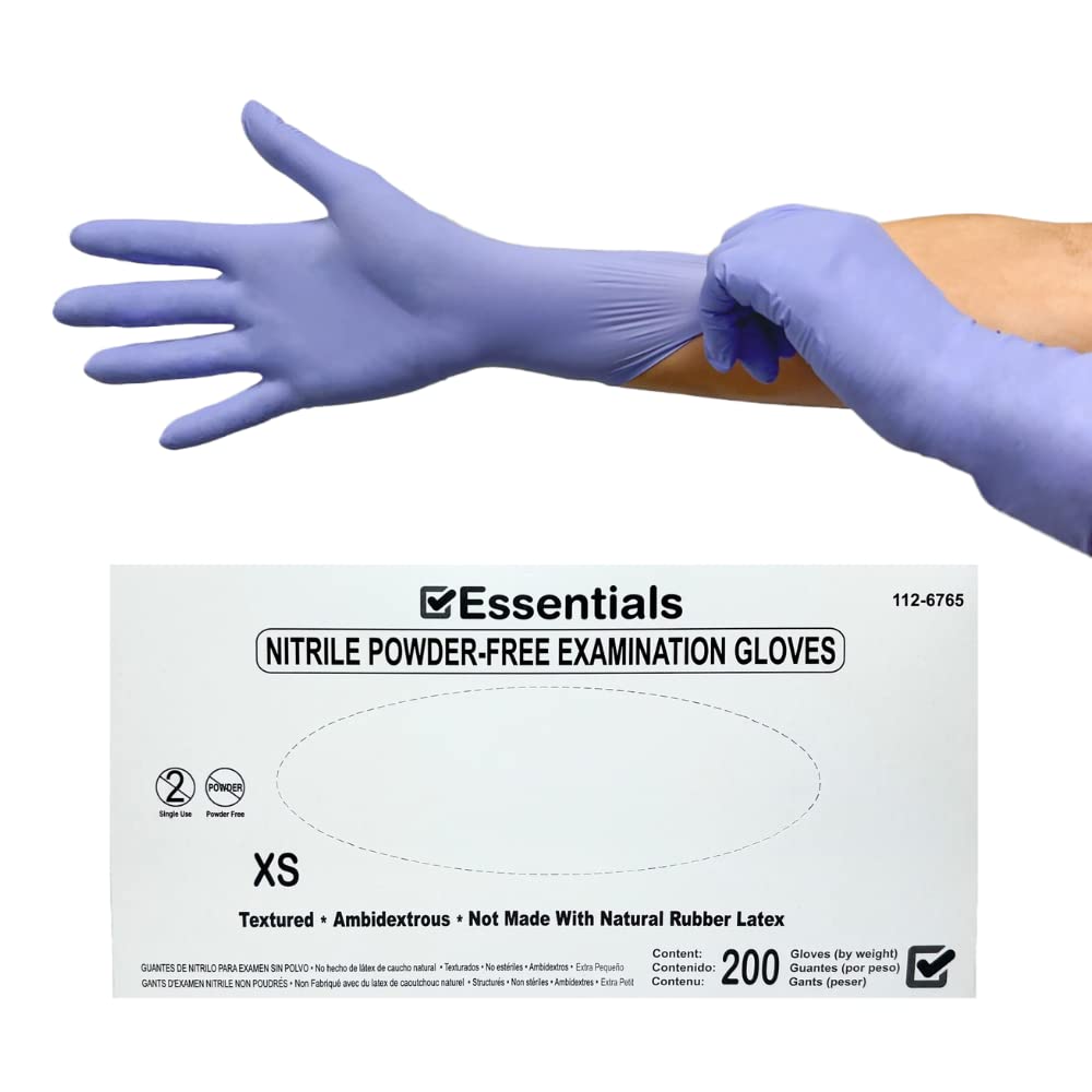 Essentials Healthcare Products Nitrile Powder-Free Examination Gloves; Box of 200 Exam Gloves, Latex-Free, Periwinkle (X-Small)